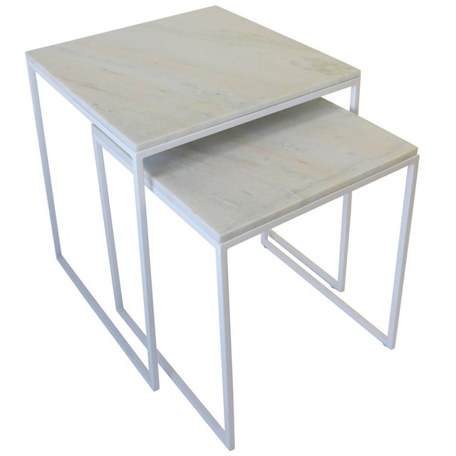 White Granite Marble Nesting End Tables, a Set | Chairish