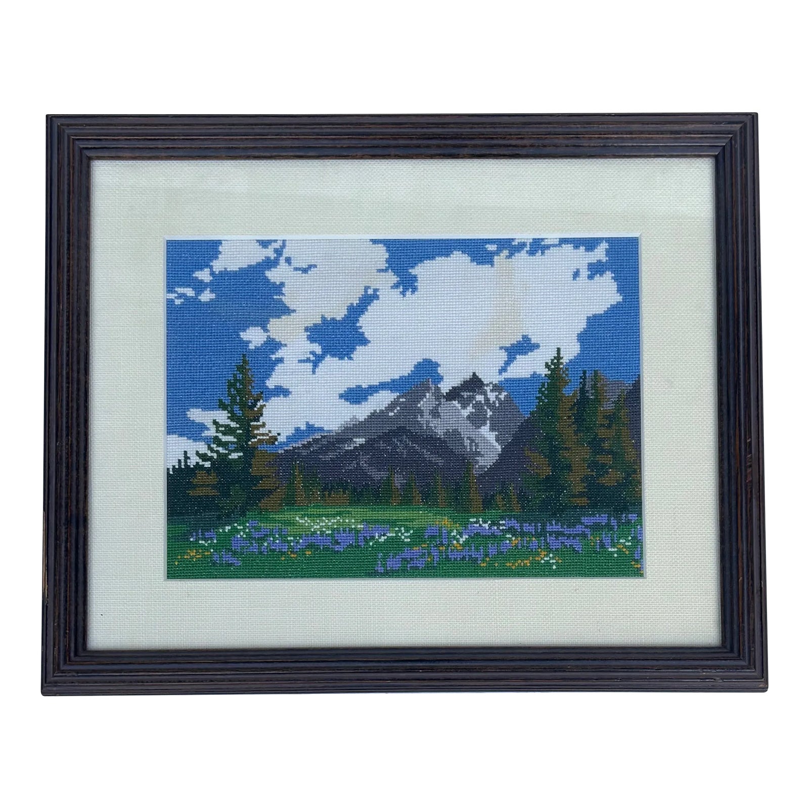 Vintage Mountain Sky Grand Teton National Park Needlepoint, Framed ...