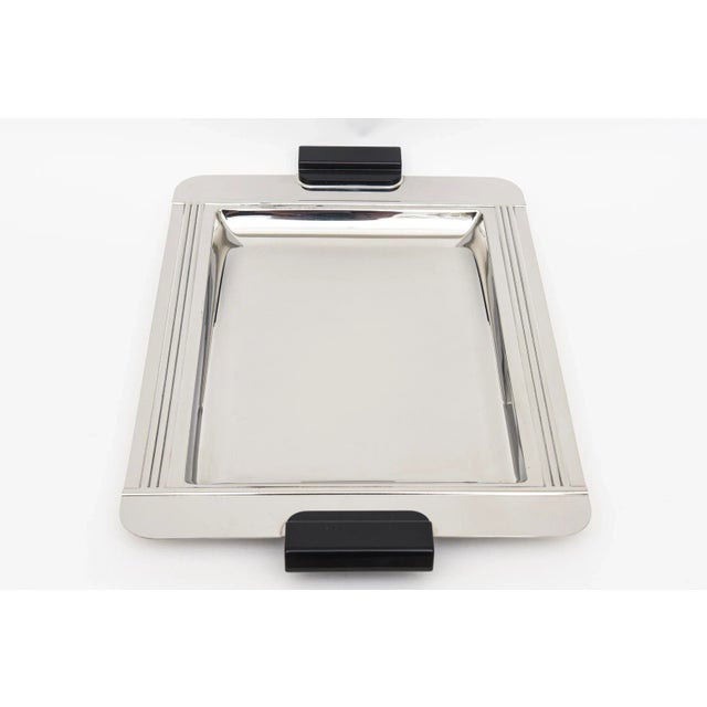 French Signed Couzon Stainless Steel and Black Resin Tray | Chairish