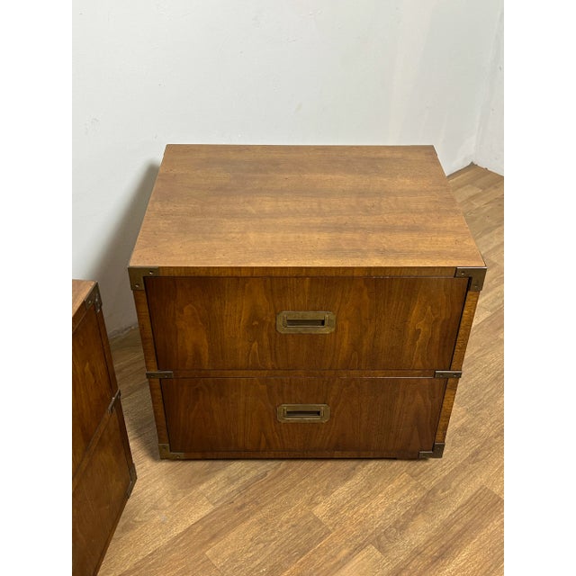 C. 1960s Henredon Two Drawer Campaign Chest End Tables - a Pair | Chairish