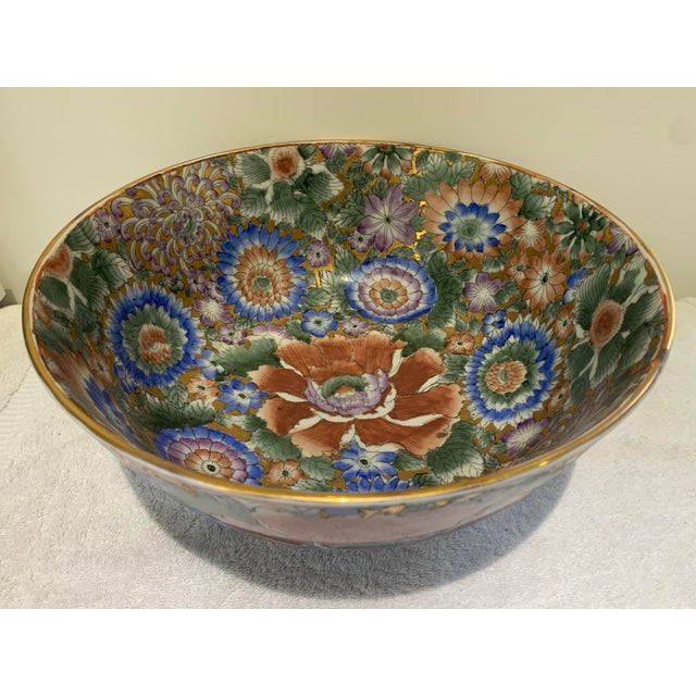 Antique Chinese Hand Painted Mille Fleur Punch Bowl With Gold Rim ...