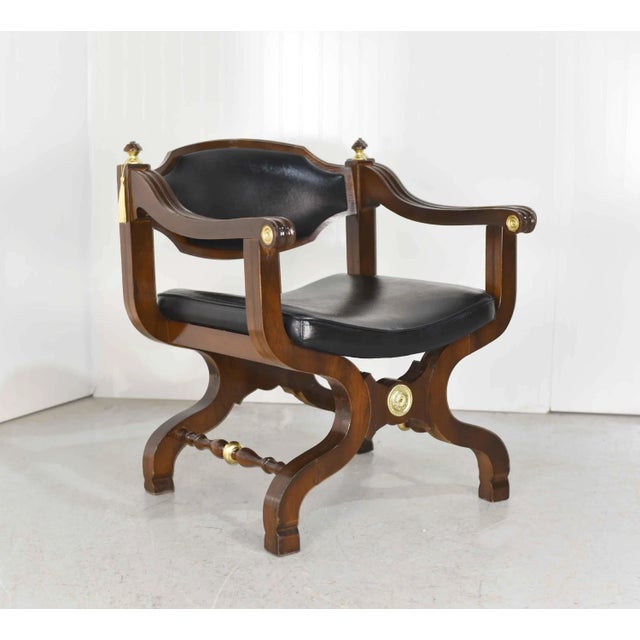 Mid Century Savonarola Style Upholstered Medallion Chair - a Pair ...