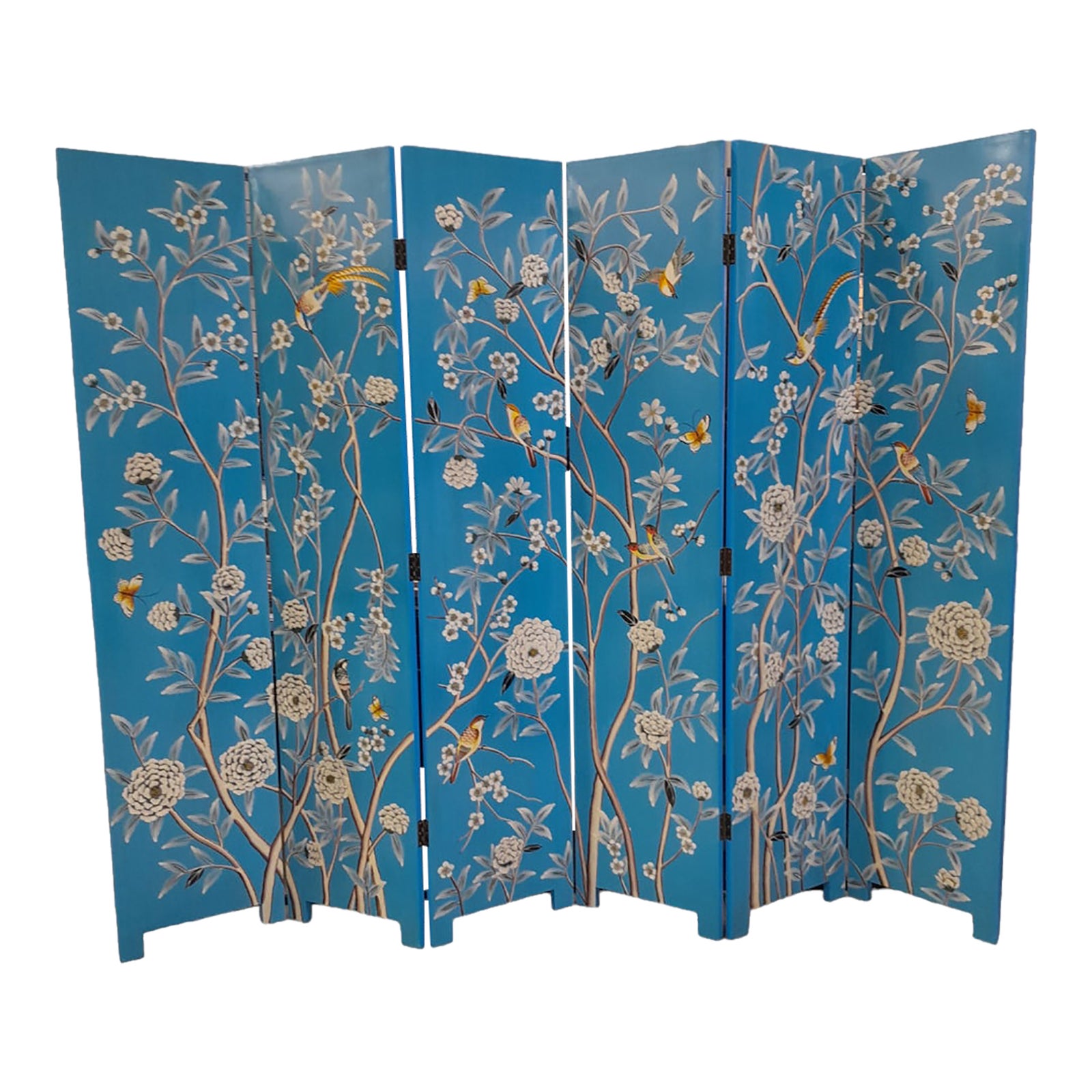 2000s 6-Panel Hand Painted Room Divider Featuring a Spring Botanical ...