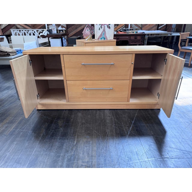 Maple Finish Console Filing Cabinet + Shelves | Chairish