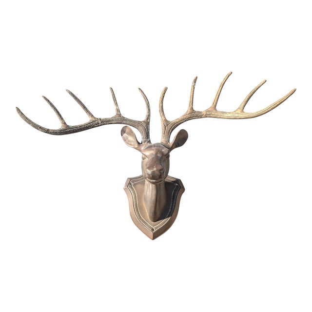 Vintage Bronzed 10 Point Deer Head Mount Sculpture | Chairish