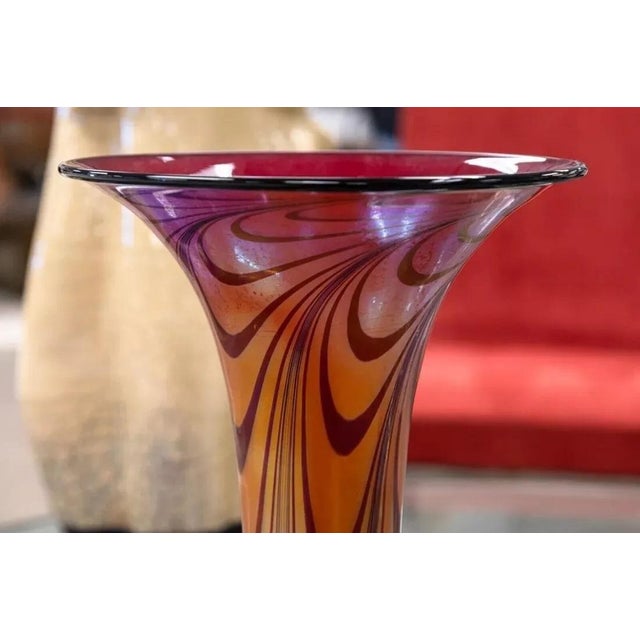 Rick Strini Signed Modern Contemporary Orange Red and Black Blown Glass ...