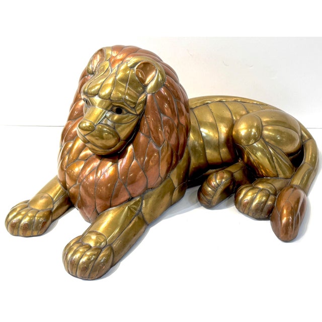 Large Copper & Brass Lion Sculpture Attributed to Sergio Bustamante ...
