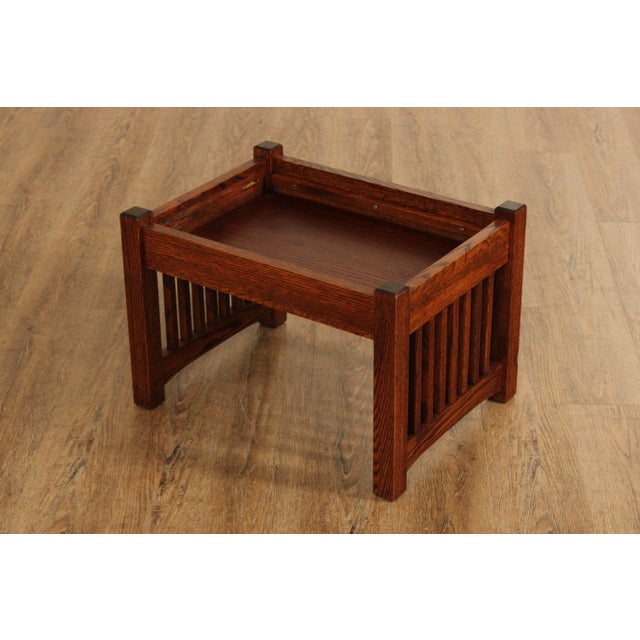 The Michaels Company Mission Style Oak and Leather Footstool | Chairish