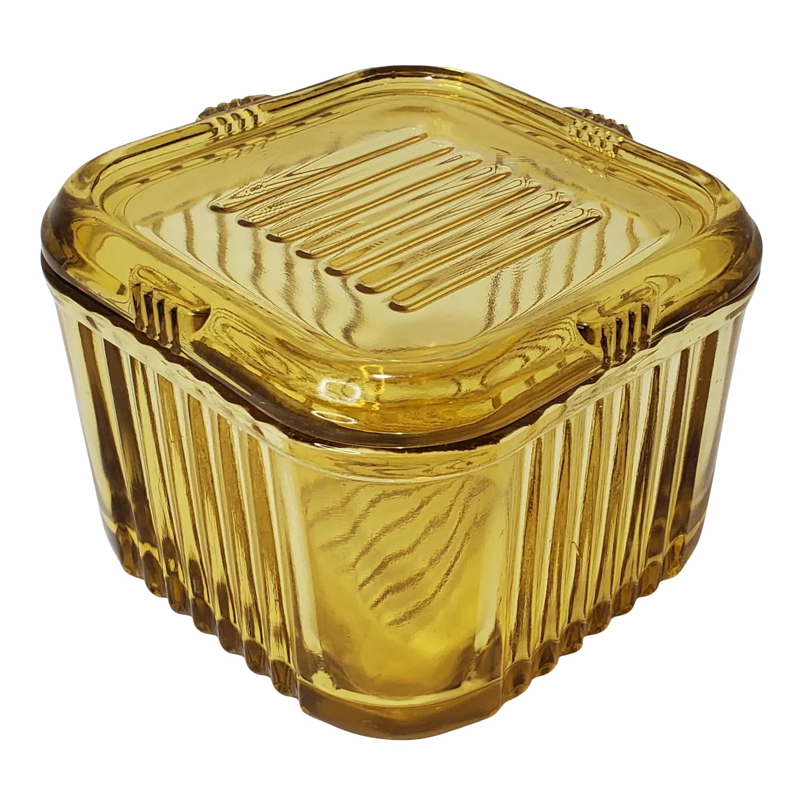 Mid Century Federal Glass Yellow Refrigerator Container | Chairish