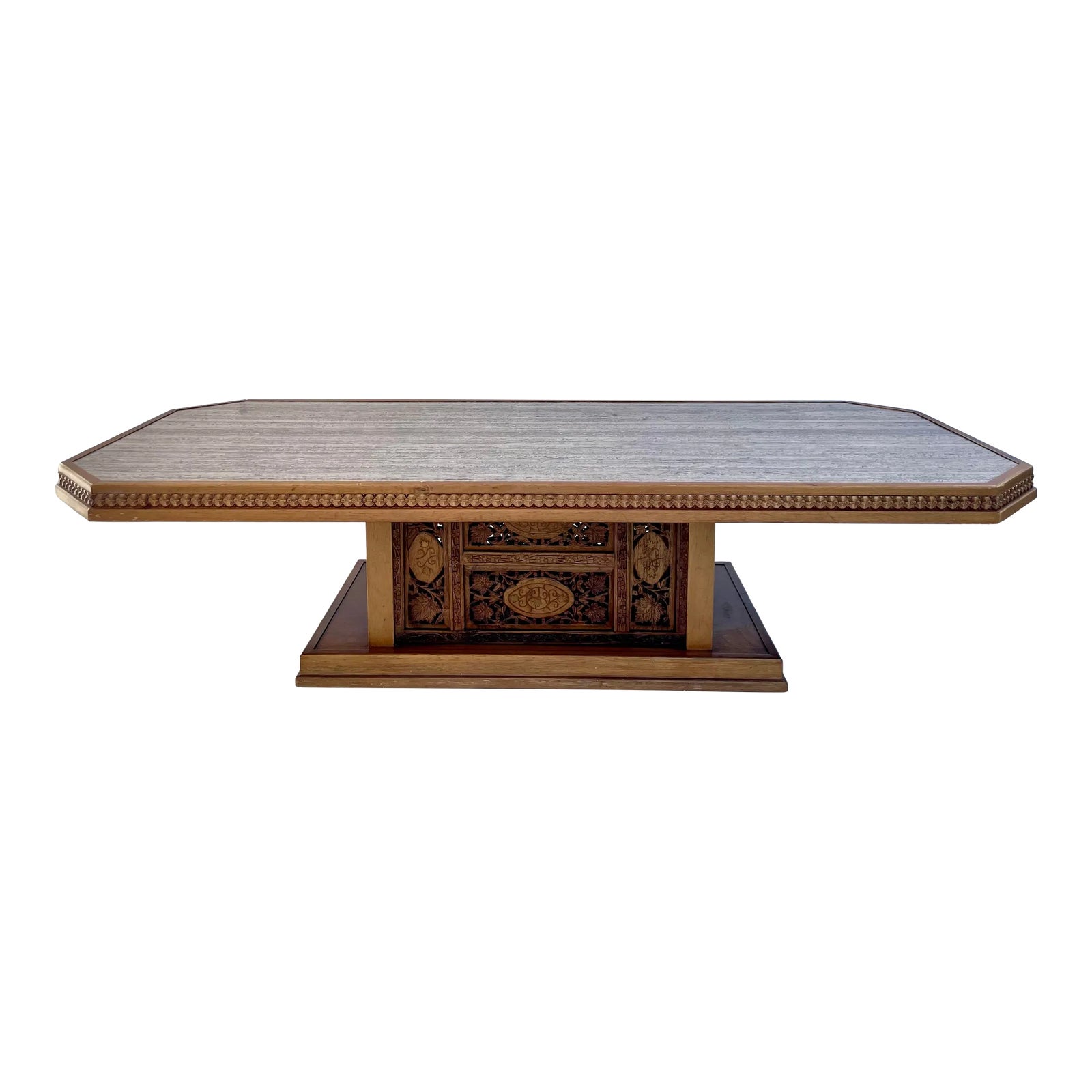 MCM Moroccan Inspired Faux Travertine Wood Coffee Table | Chairish