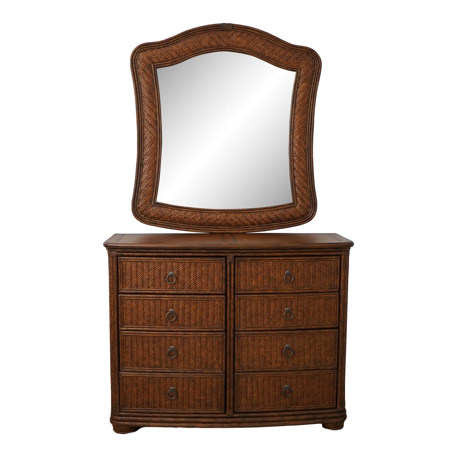 Lexington Henry Link Leather Rattan Chest W. Mirror | Chairish