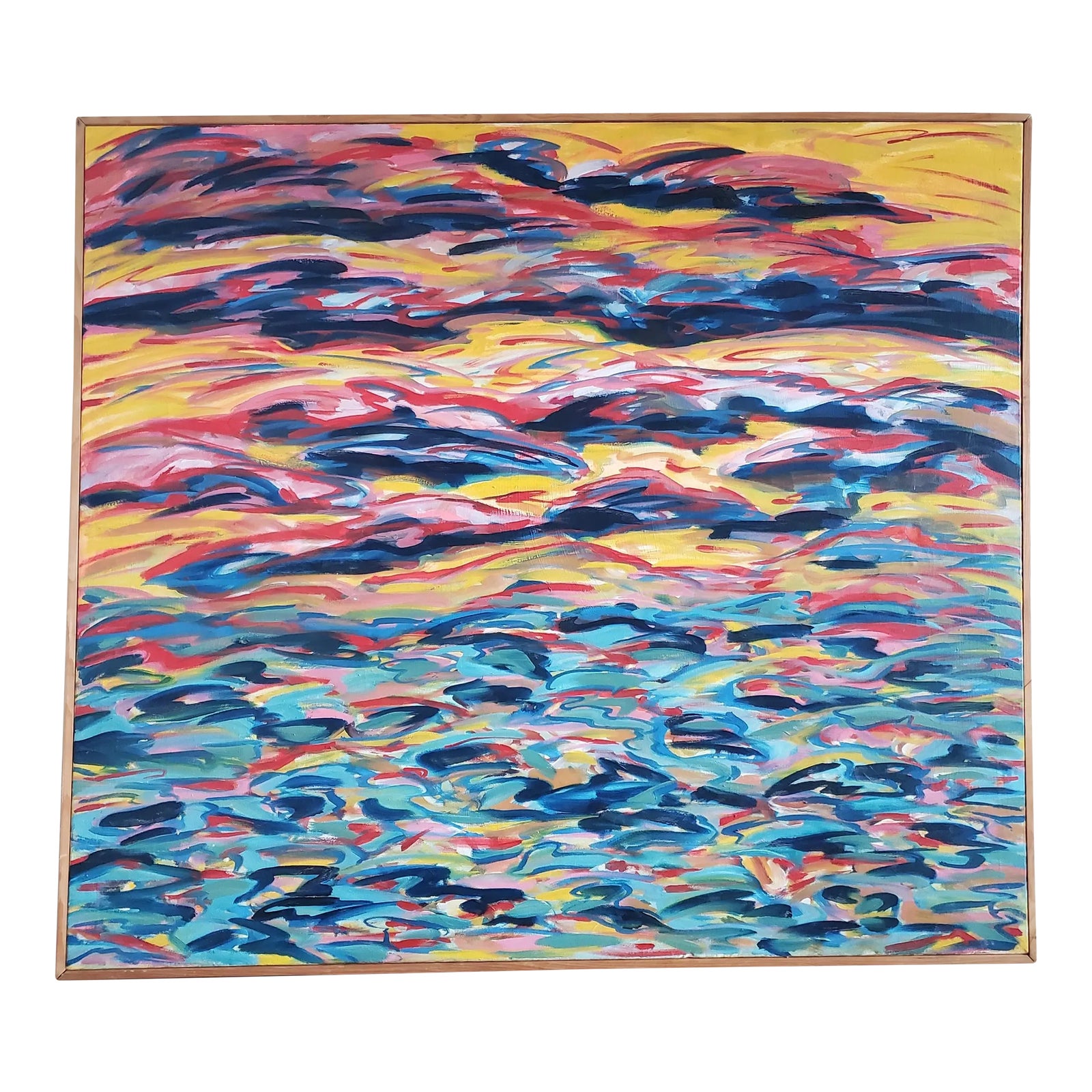 1970's "Fishscape" Large Contemporary Framed Abstract Oil Painting by ...