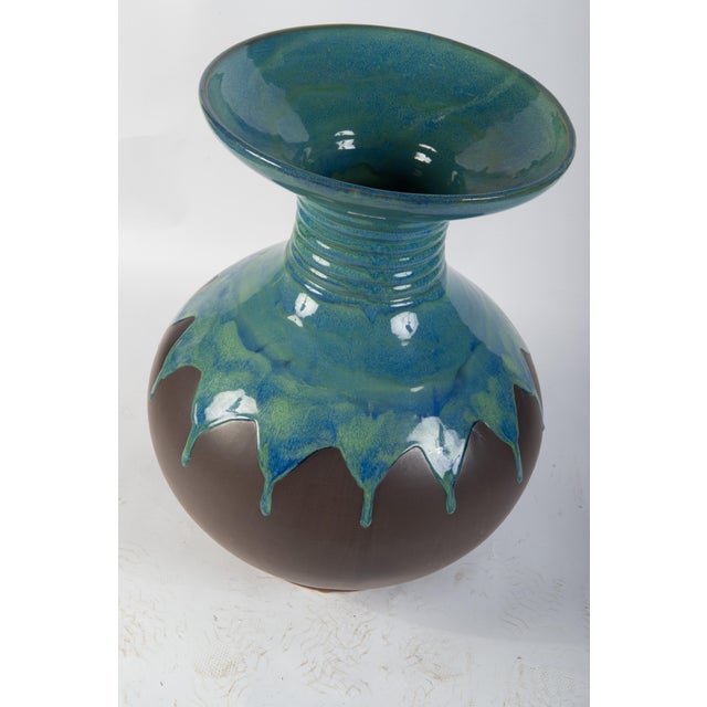Large Modernist Aqua Pottery Vase Chairish