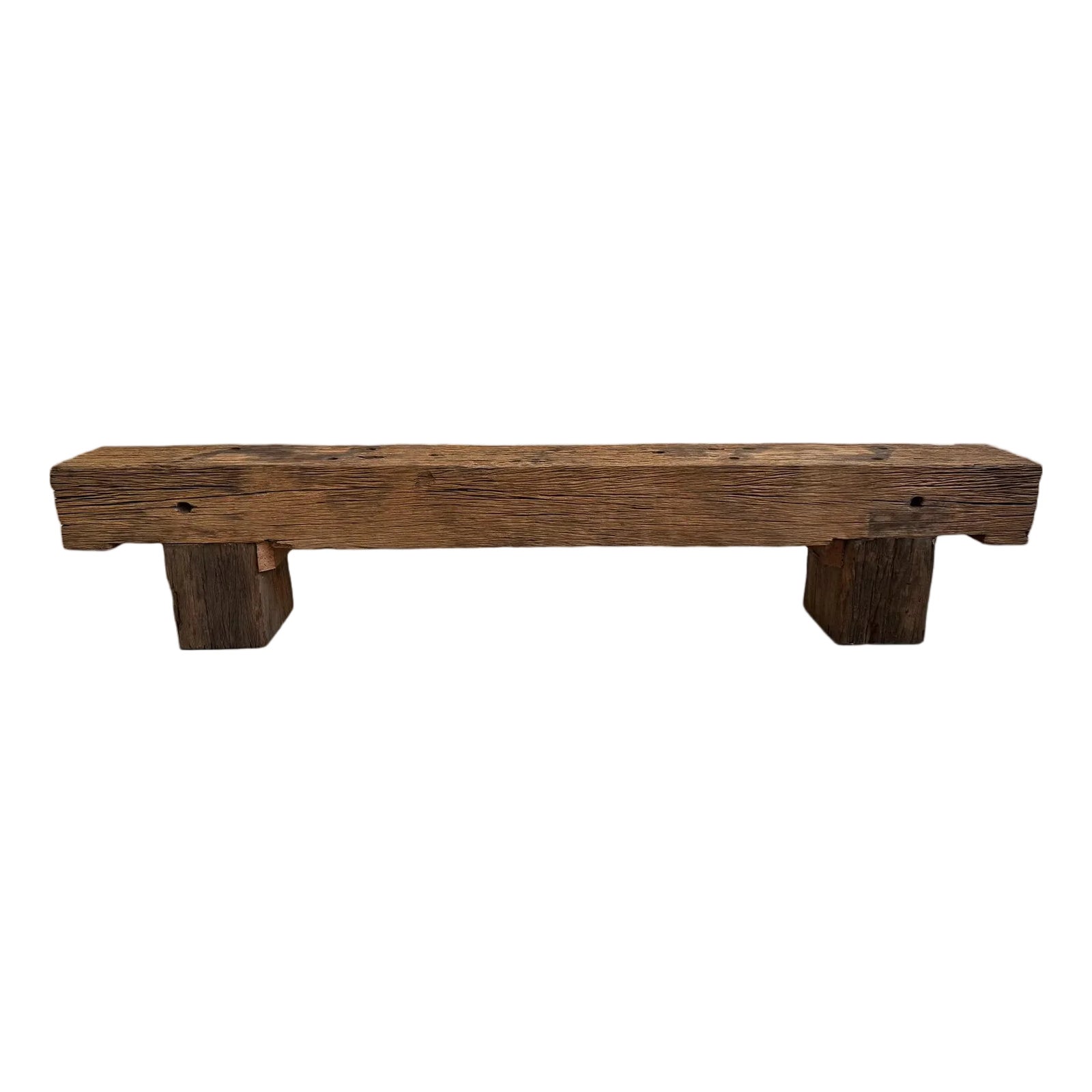 Vintage Old Railway Wood Rustic Beam Bench | Chairish
