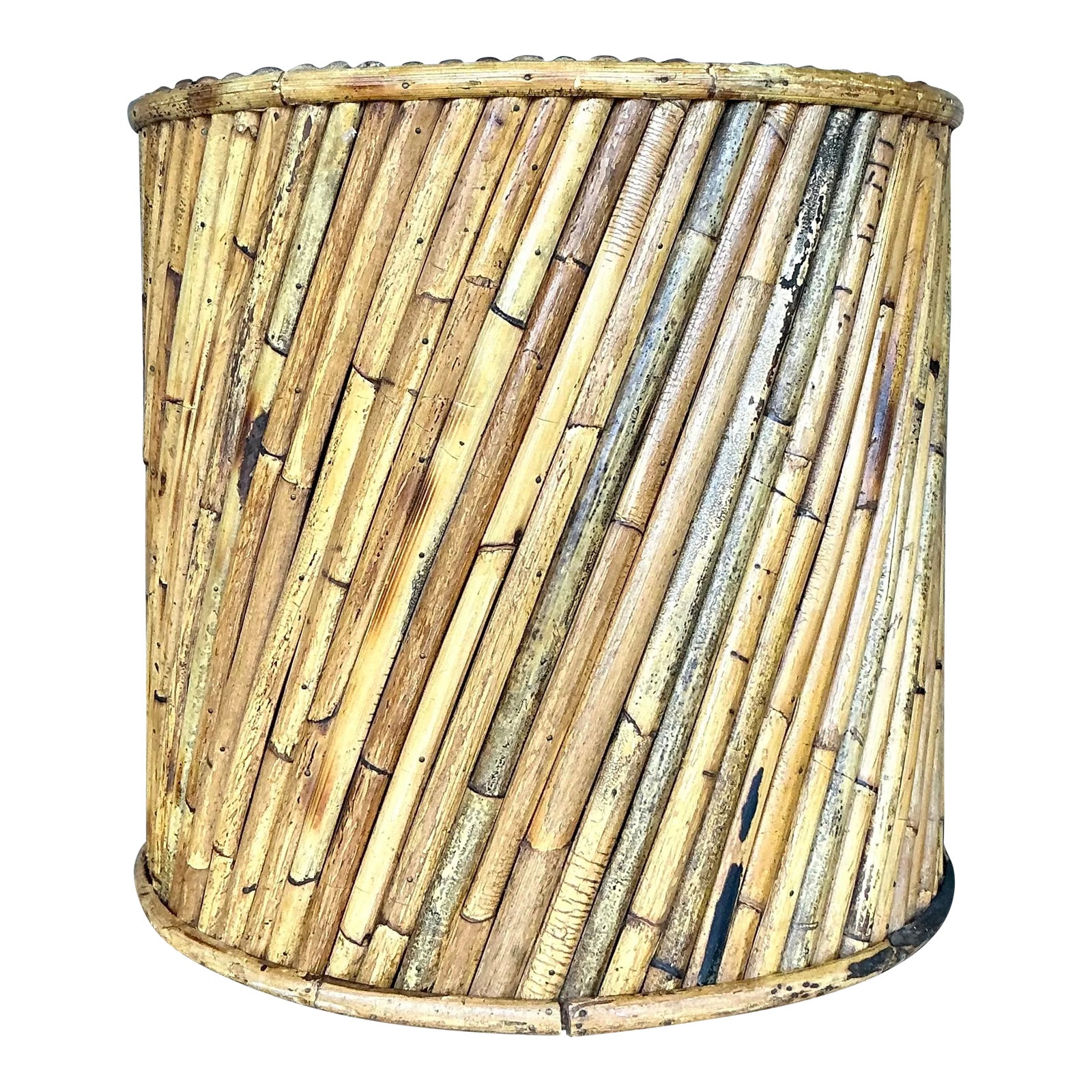 Vintage Coastal Split Reed Side Table | Chairish