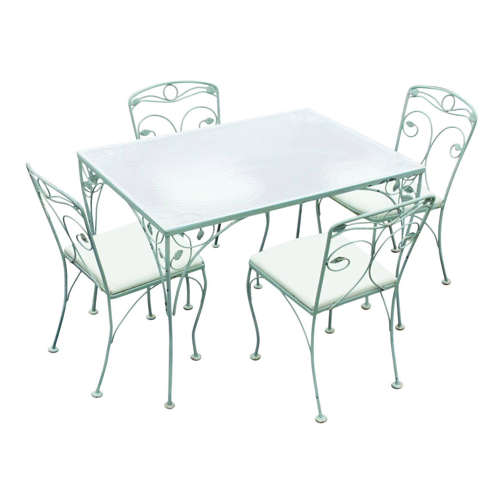 Meadowcraft Vintage Wrought Iron Patio Dining Set - 5 Pieces | Chairish
