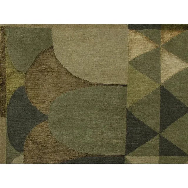 1990s Vintage Handwoven Modern Green Area Rug | Chairish