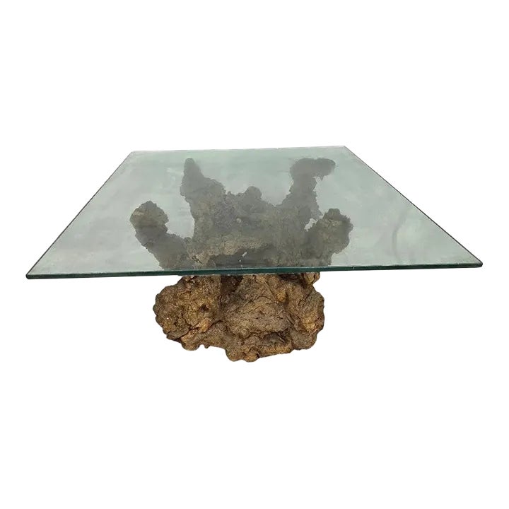 Vintage Root Side Table With Glass Top | Chairish