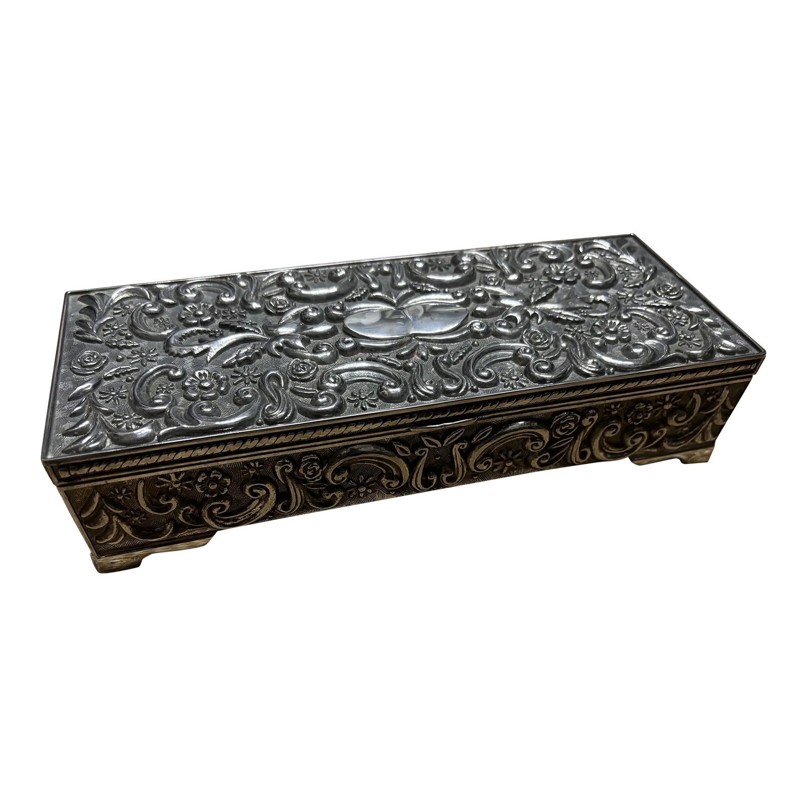 Godinger Silver Plate Repousse Jewelry Box | Chairish