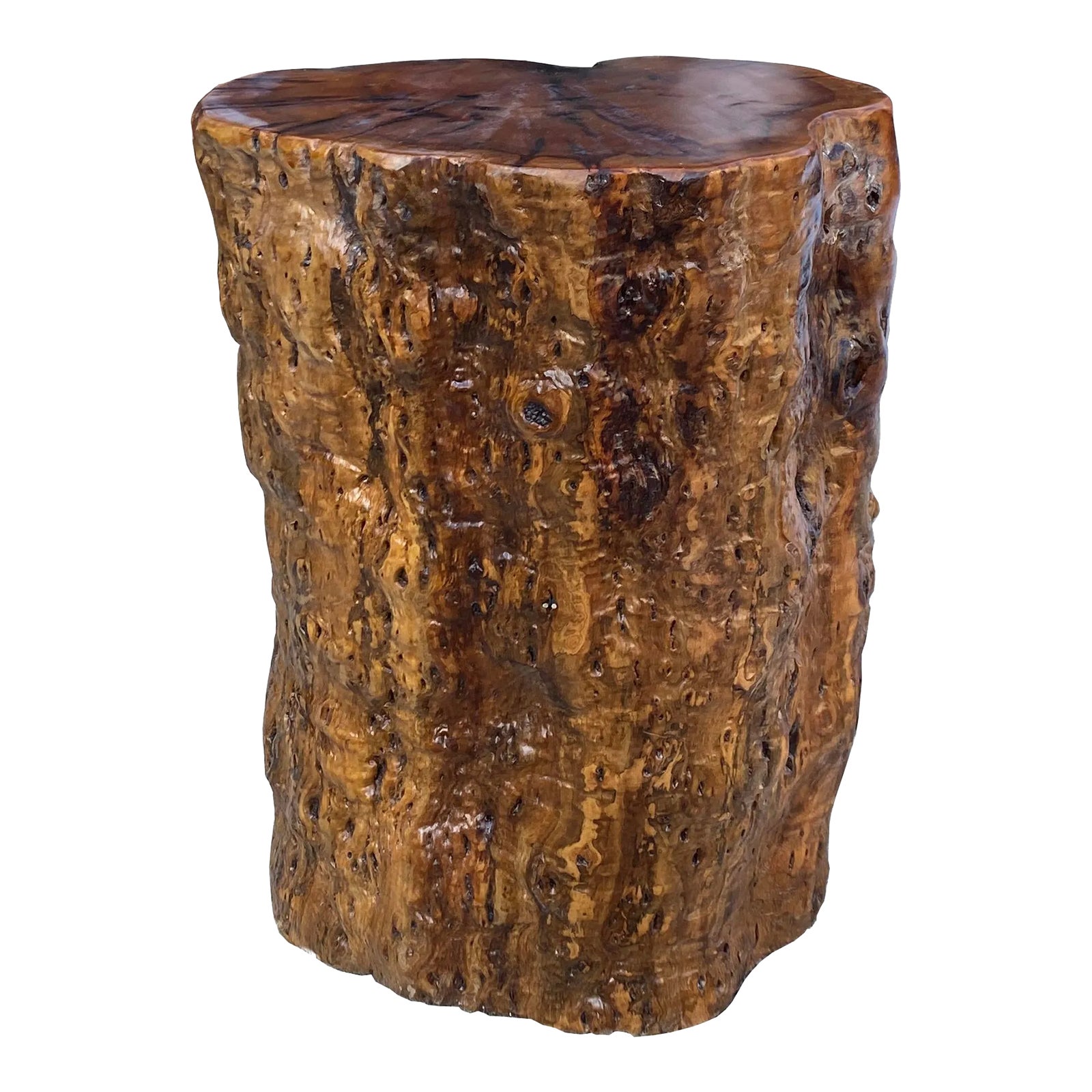 Raw Wood Rough Grain Finish Irregular Shape Short Stool Table | Chairish