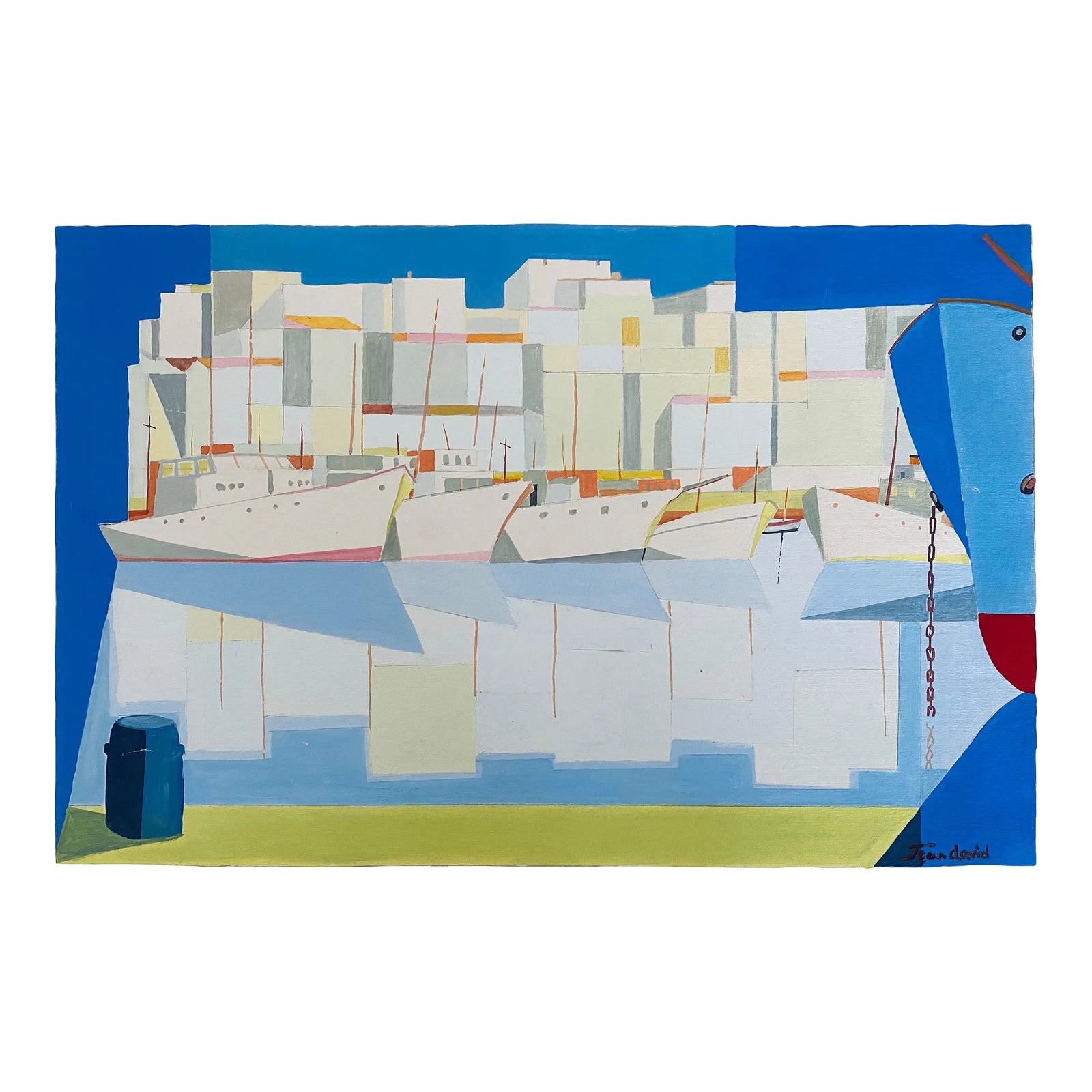 Jean David, Romanian Modernist Gouache Painting Of Buildings And Boats ...