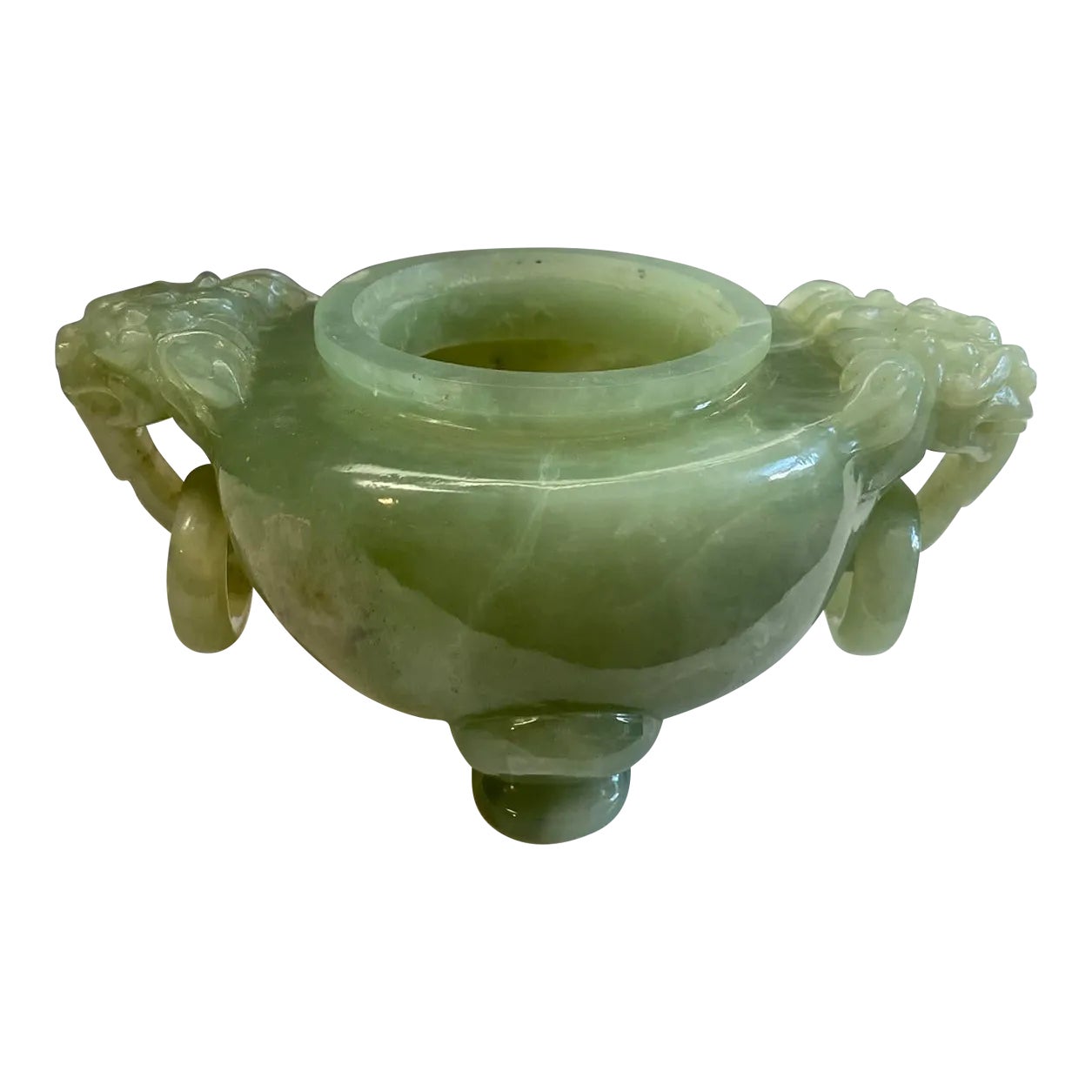 Antique Solid Jade Handcarved Footed Bowl | Chairish