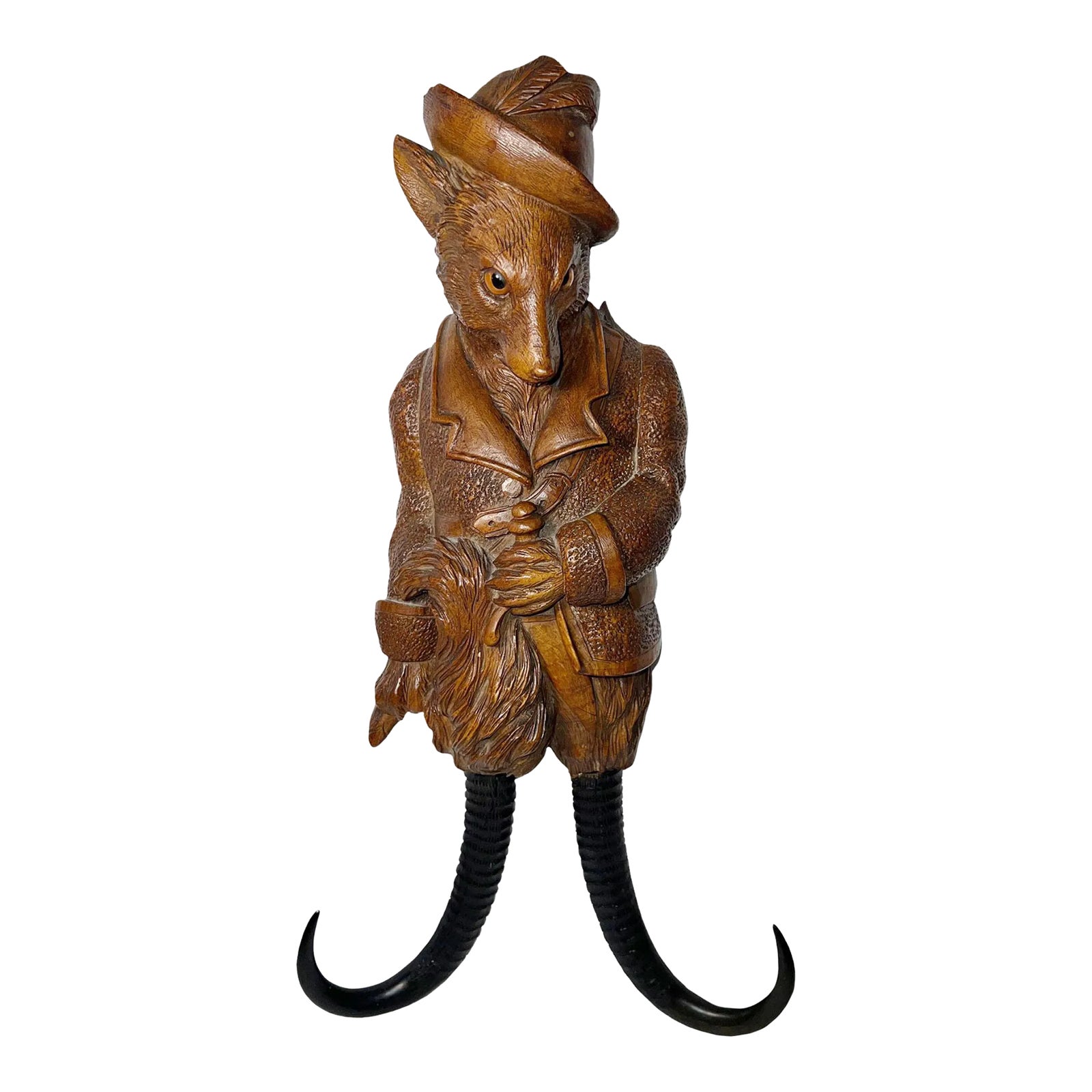 Late 19th Century Black Forest Whip Carved Dog With Glass Eyes | Chairish