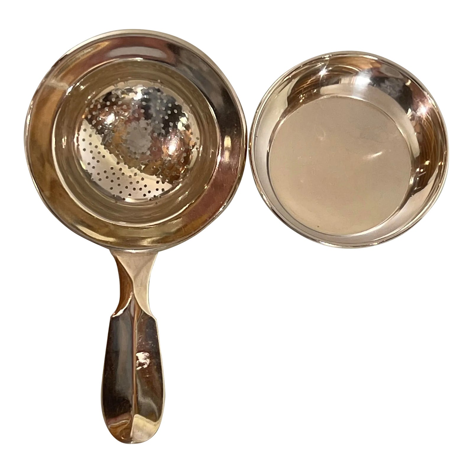 Raised Rat Tail Tezler 800 Sterling Silver Tea Strainer and Waste Cup a ...