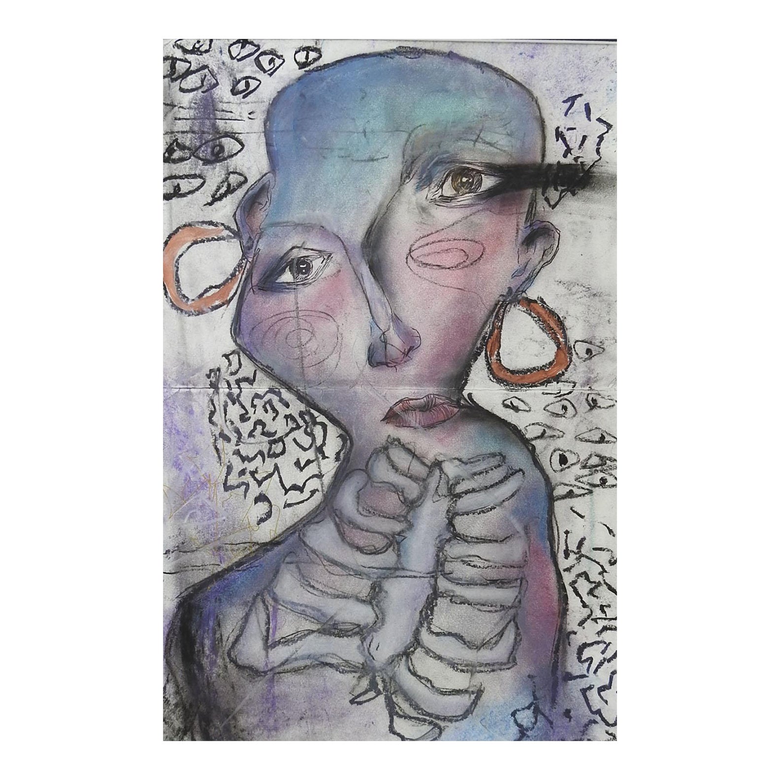 Abstract Figural Pastel & Charcoal Drawing | Chairish
