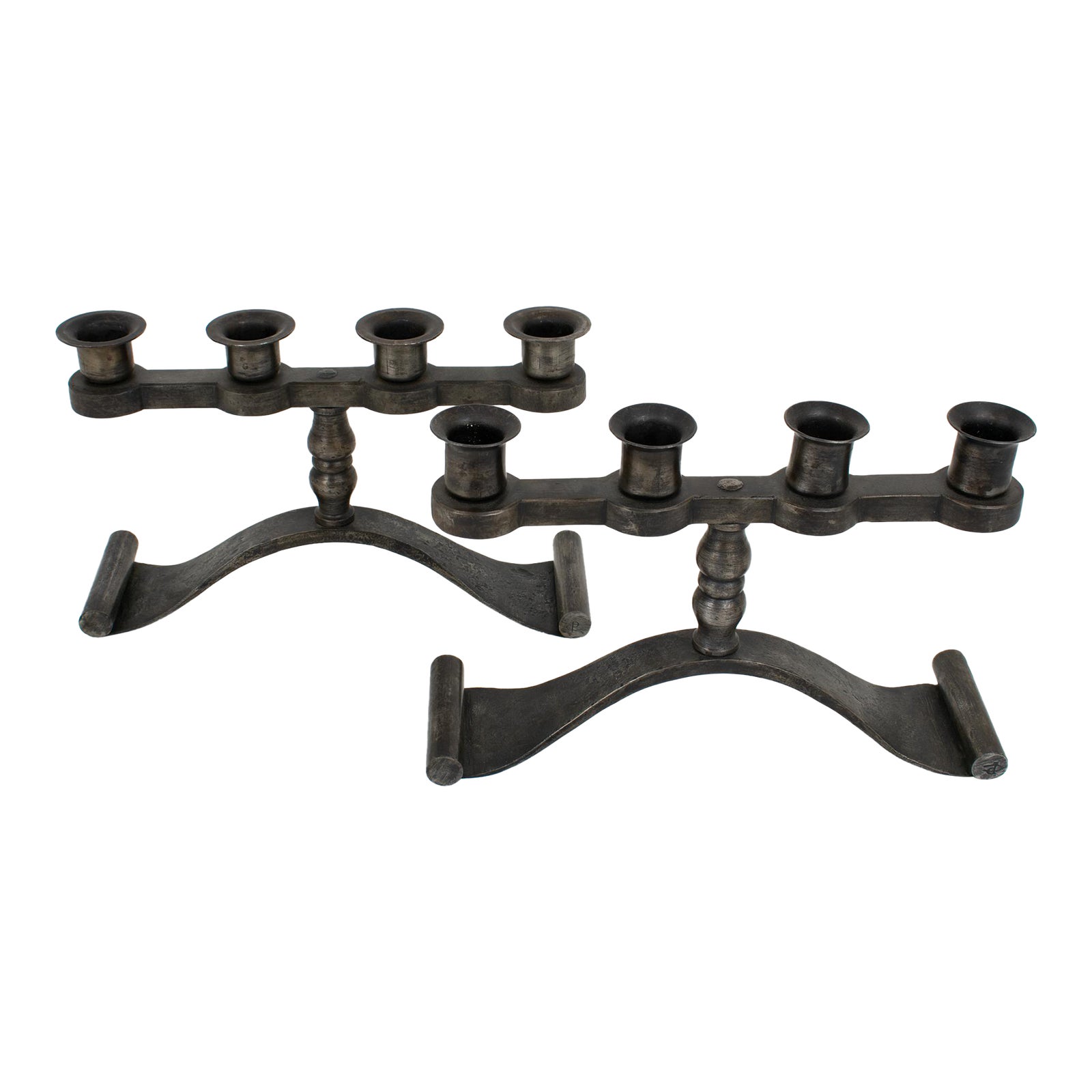 Charles Piguet Modernist Wrought Iron Candelabras Candle Holders | Chairish