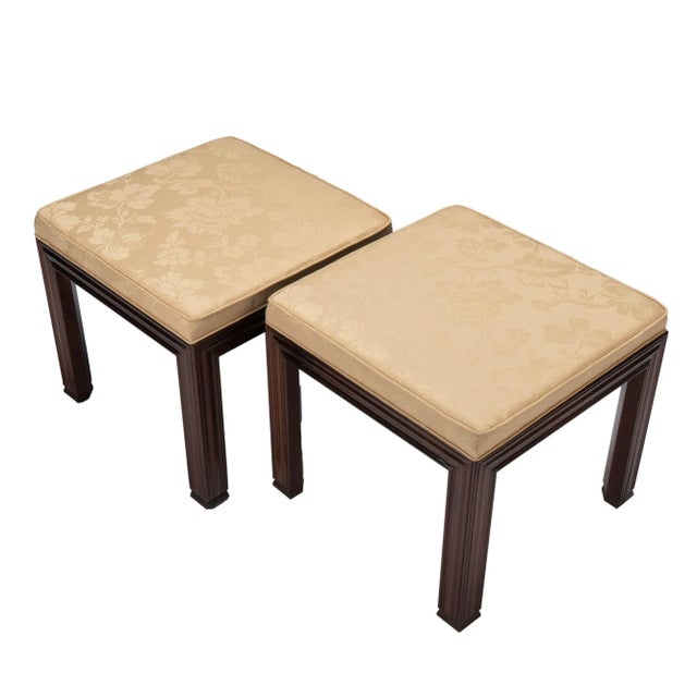 Pair of Upholstered Square Stools in the Chinese Taste, 1950's | Chairish