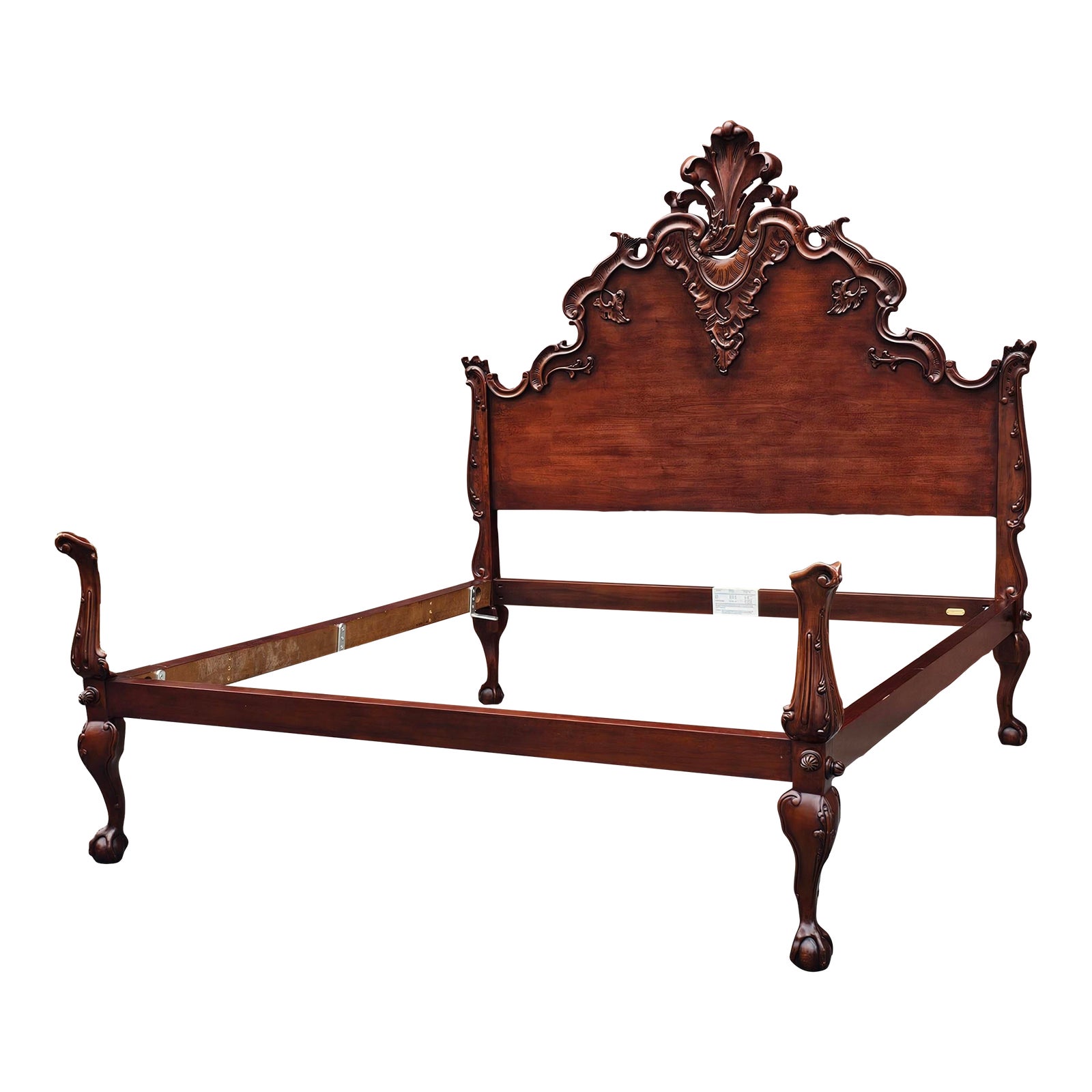 Ralph Lauren Renaissance Revival Style Carved Mahogany Queen Bed | Chairish