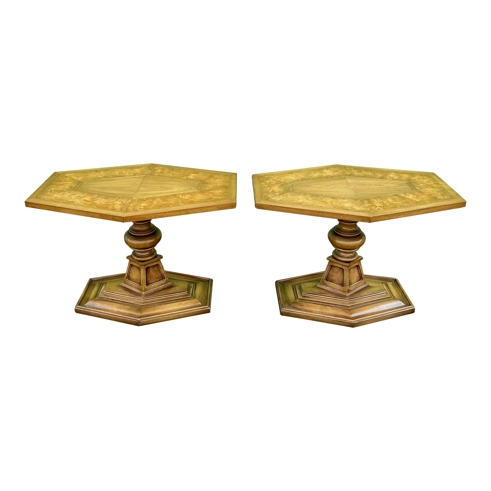 Weiman Mid Century Heirloom Capri Burl Neo-Classical Side Tables | Chairish