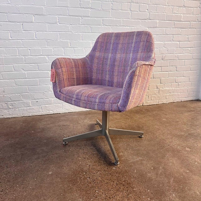 MCM Pink Plaid Upholstered Swivel Chair | Chairish