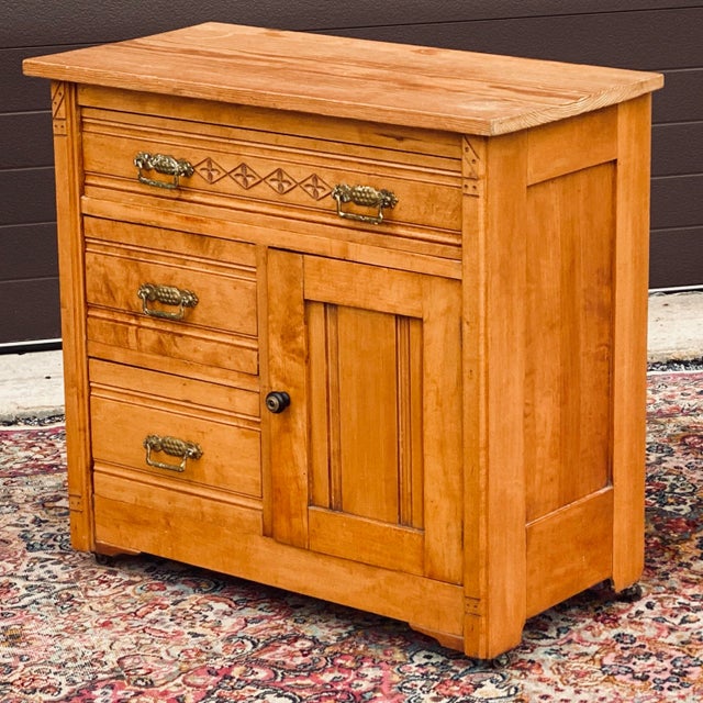 Antique Eastlake Maple Commode or Washstand | Chairish