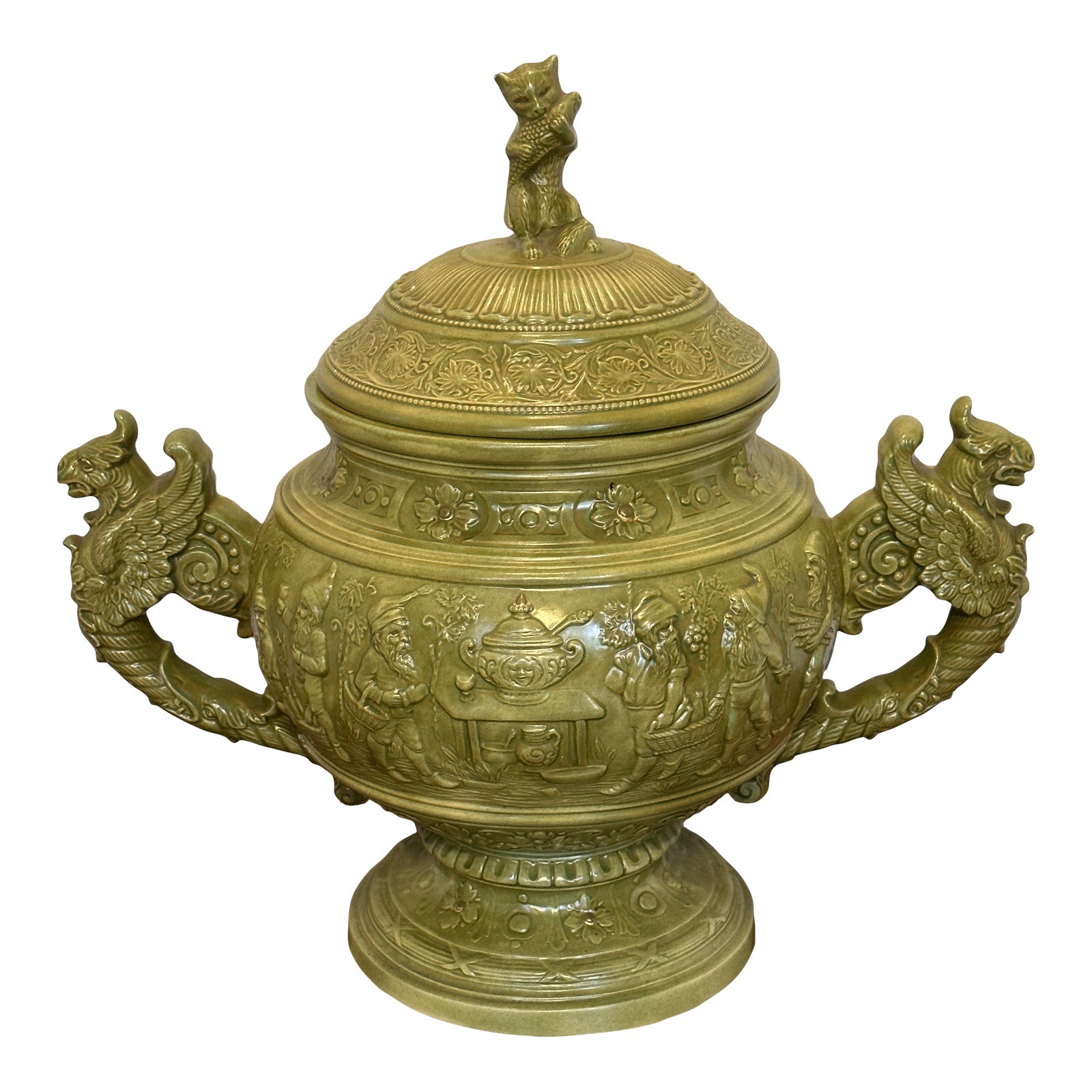 Vintage Green Mythological Tureen Gryphon Griffin Dragon Gnomes | Chairish
