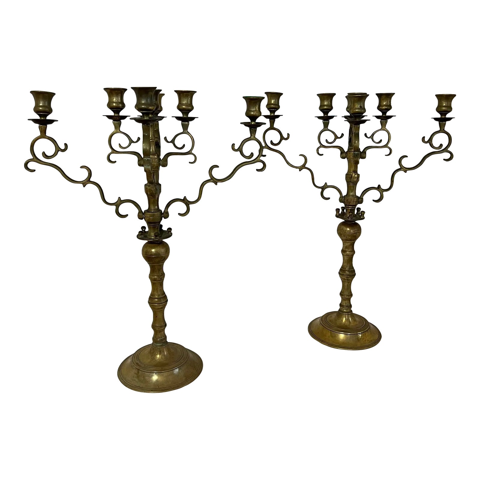 Early 20th Century Ornate Brass Candelabras - a Pair | Chairish