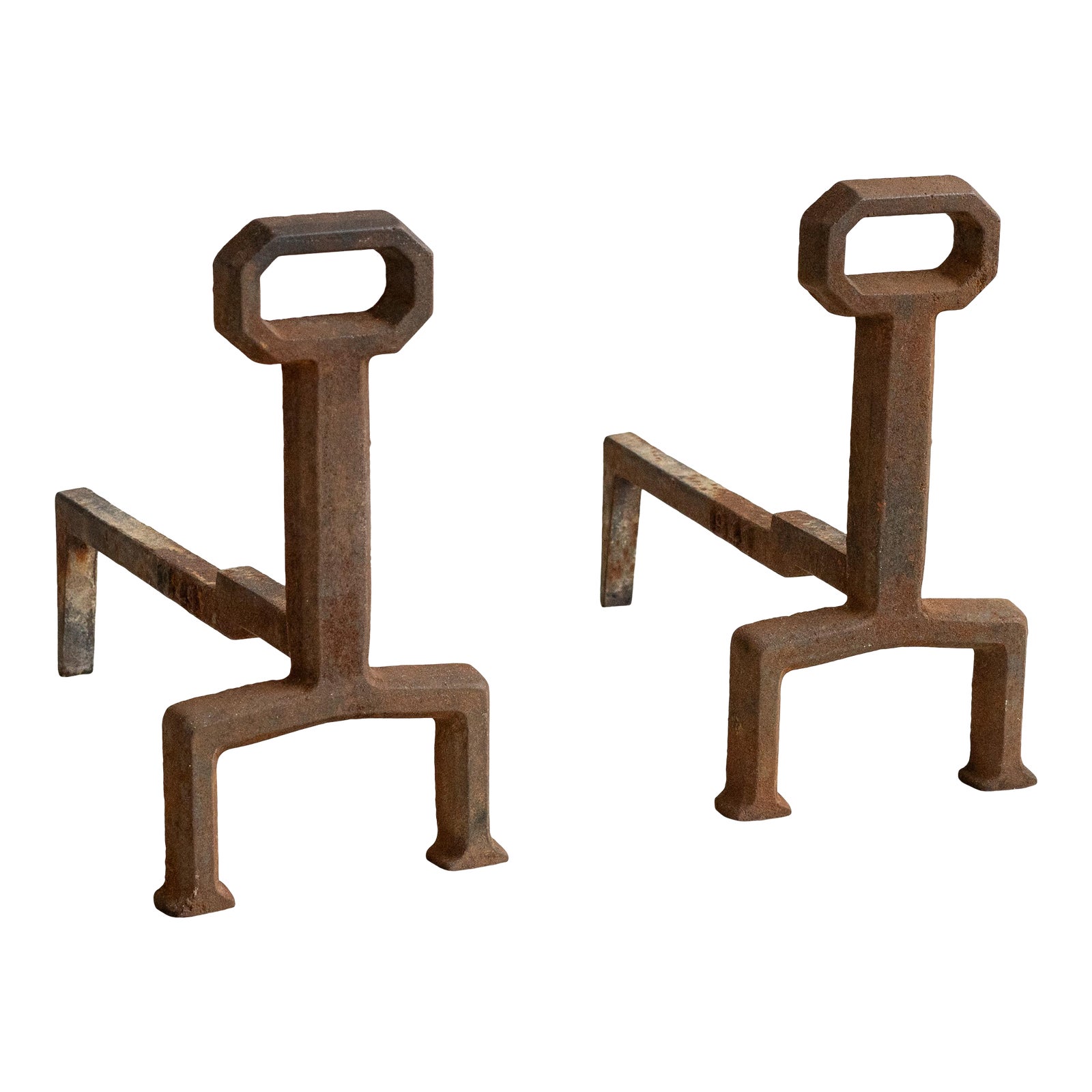 Early 20th Century Arts & Crafts Keyhole Andirons - a Pair | Chairish