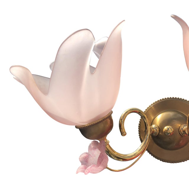 Vintage Late 20th Century F. Fabbian Italian Brass and Floral Glass ...