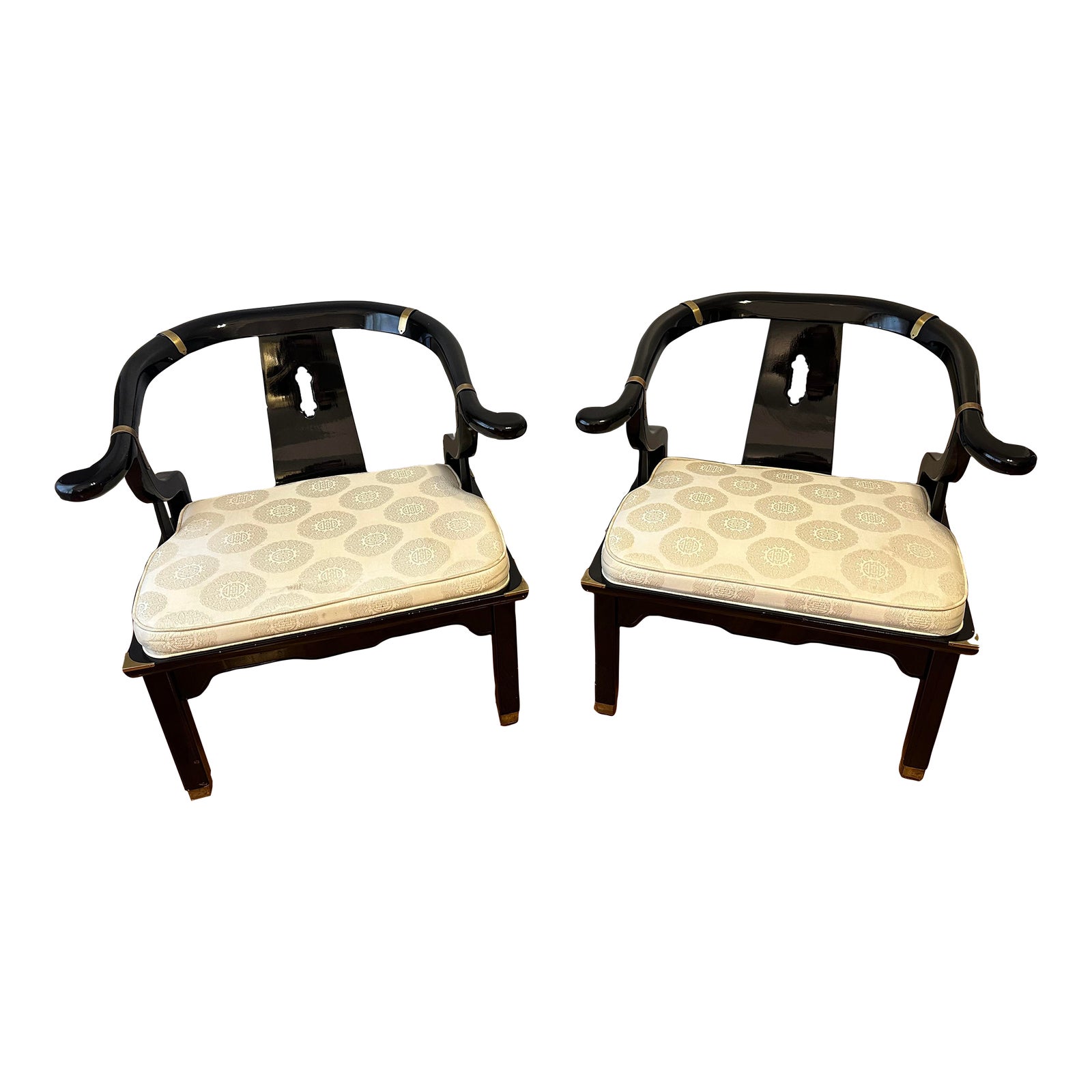 1980s Vintage Black Lacquered Ming Style Chairs by Century Chair ...