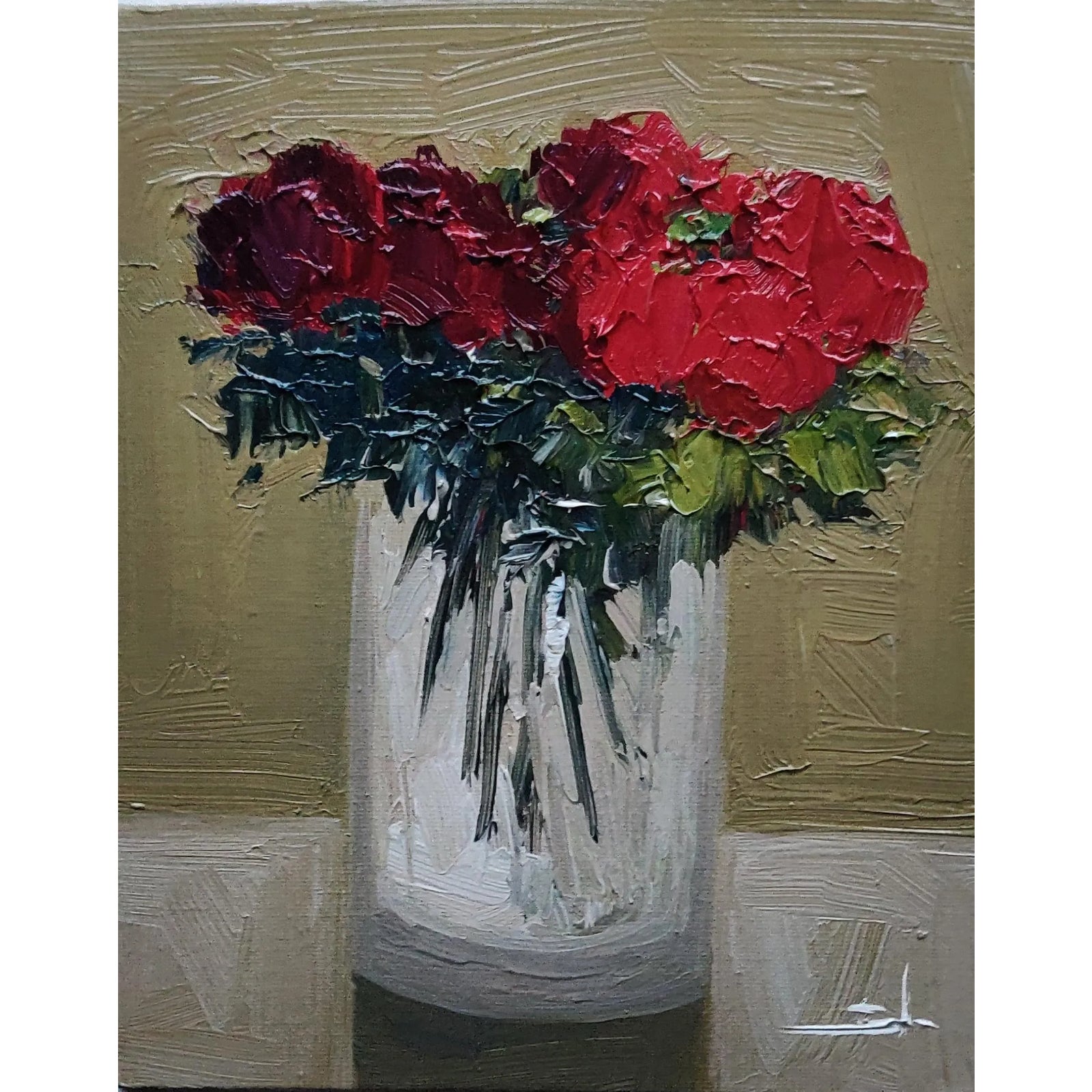 Red Flowers Oil Painting by Vivek Mandalia | Chairish
