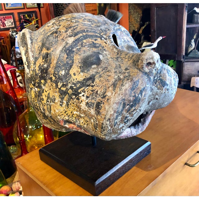 Early Paper Maché Mask on Stand | Chairish