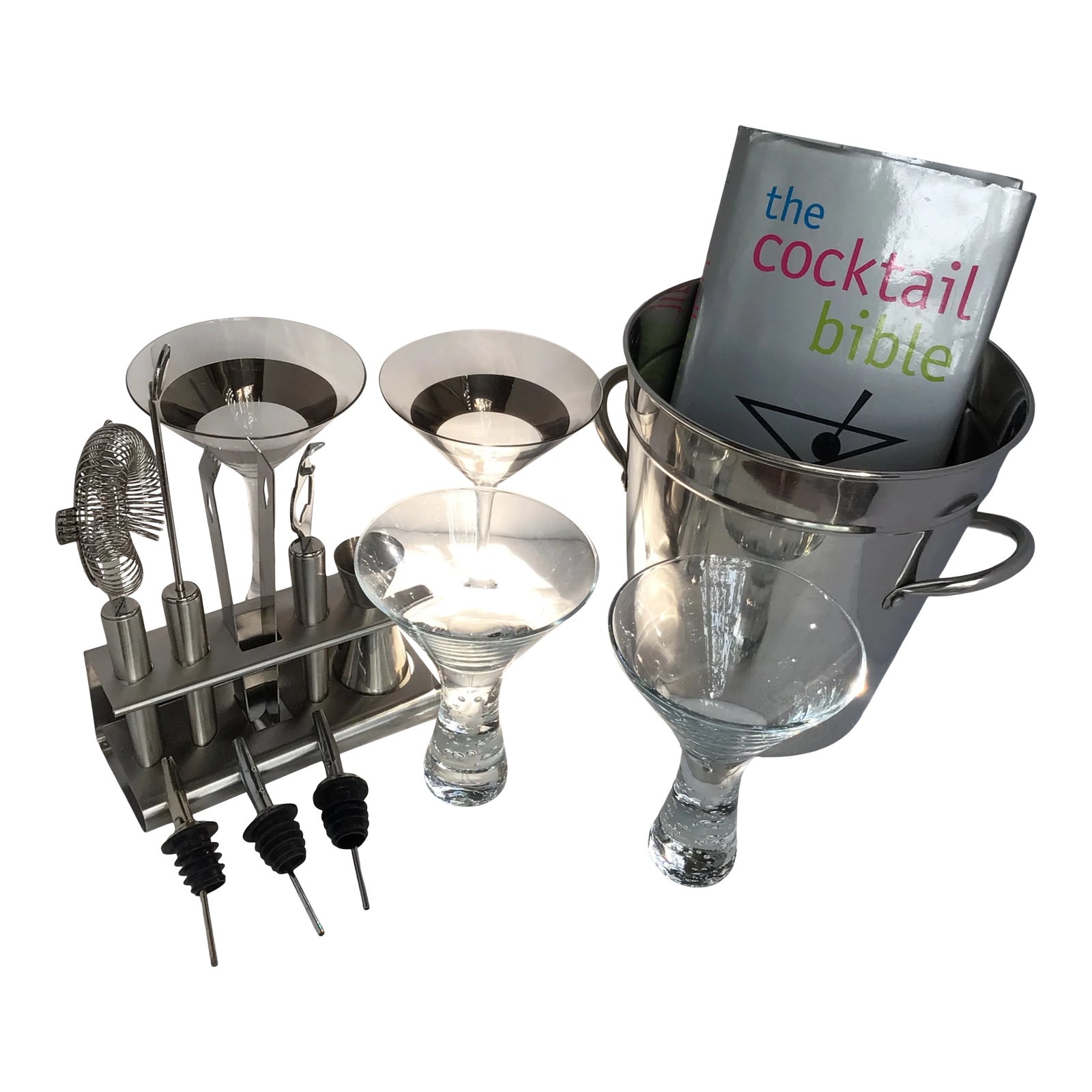 Vintage Martini Mixing Set With Cocktail Book, Tools, 4 Glasses, Ice ...
