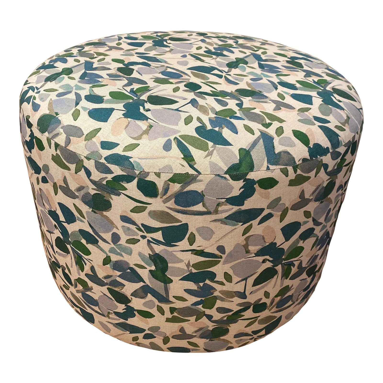 Custom Round Ottoman With Multi-Color Petal Pattern | Chairish