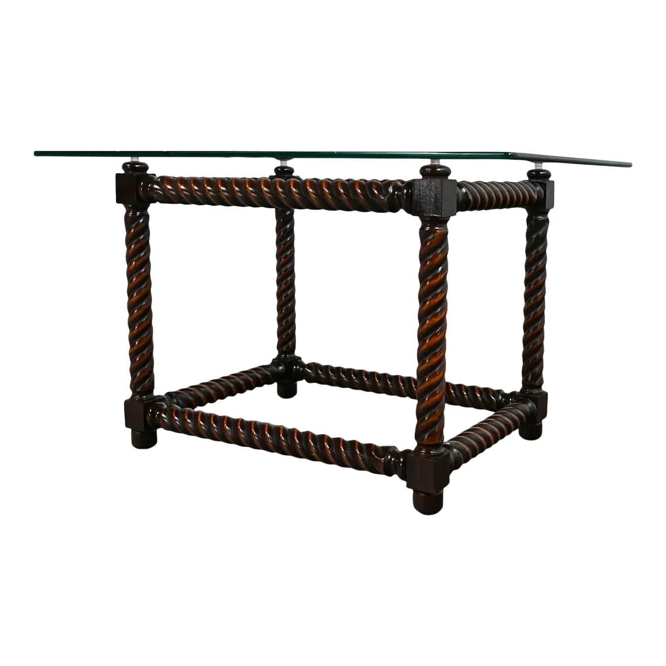 Late 20th Century Rectangular Jacobean Style Barley Twist Base & Glass ...