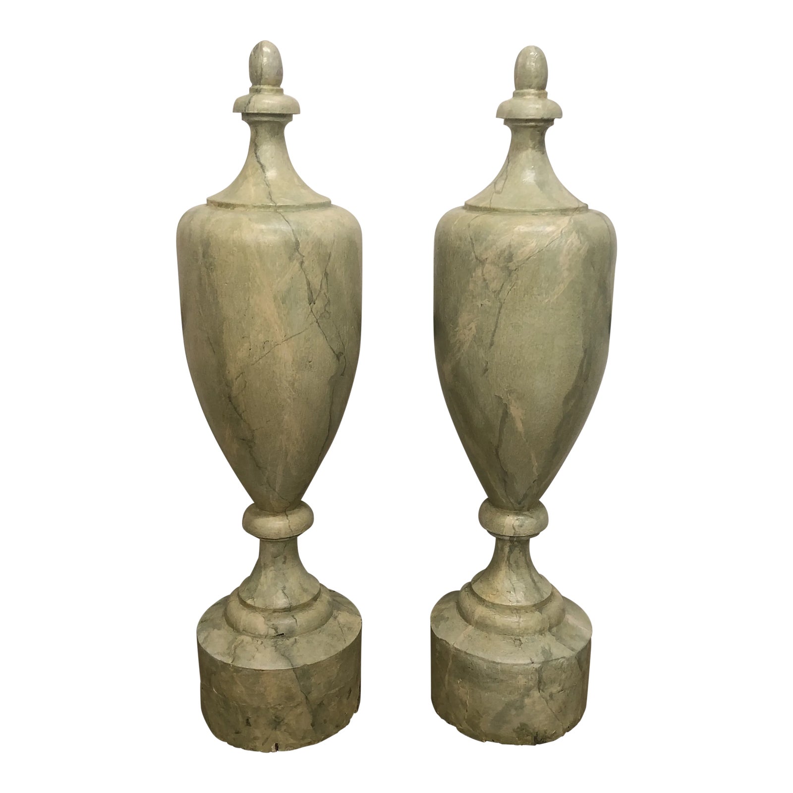 19th Century Painted Faux Marble Finials - a Pair | Chairish