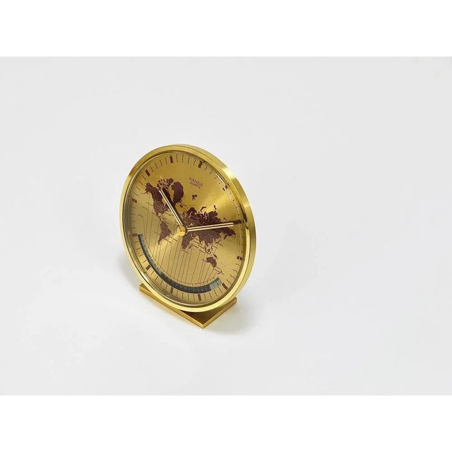 Mid-Century GMT World Time Zone Brass Table Clock, Germany attributed to Wilhelm Kienzle, 1960s ...