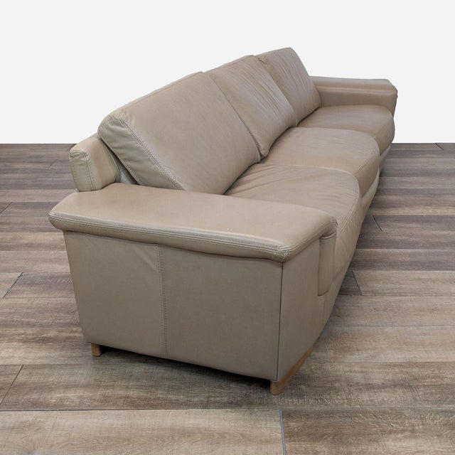 Mercedes Beige Leather 3-Seat Sofa | Chairish
