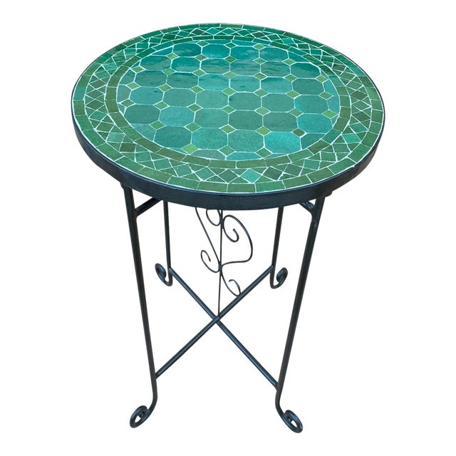 Green Round Mosaic Tiles Coffee Table | Chairish
