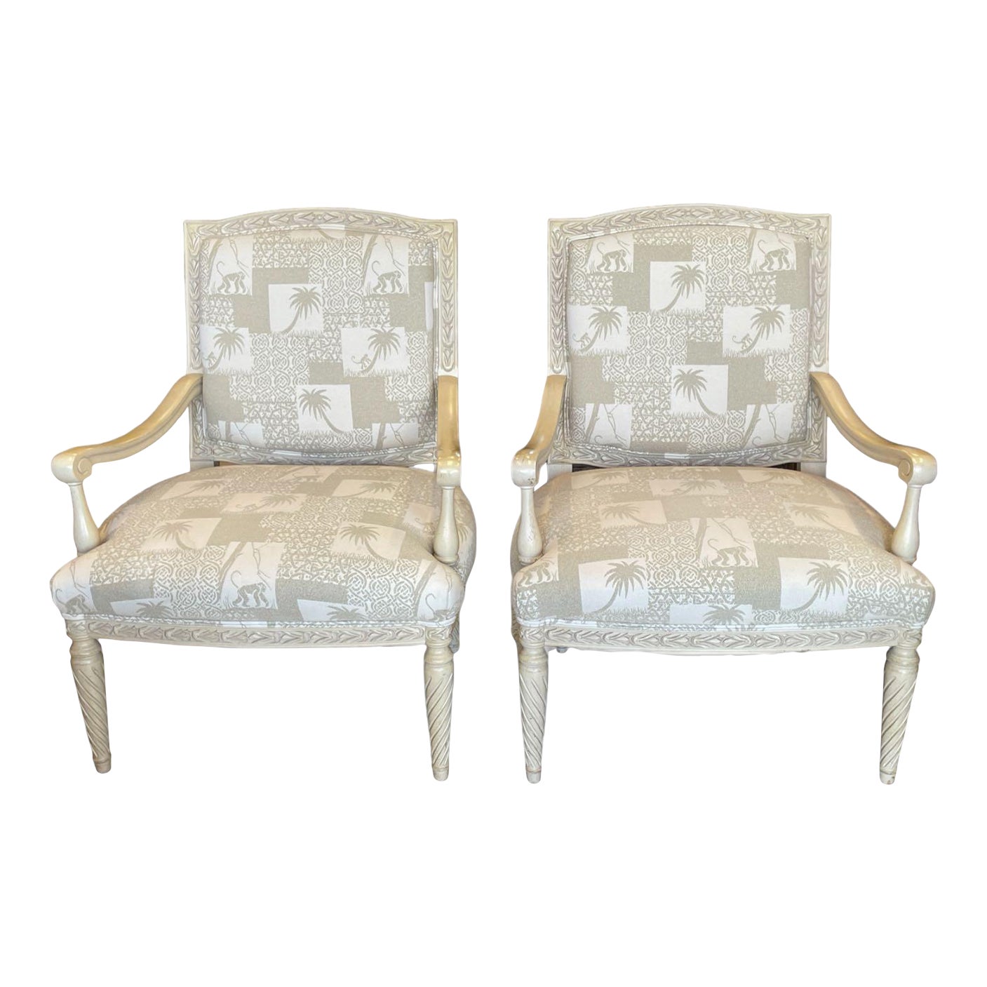 Sam Moore Beige Upholstered Bergere Chairs - a Pair | Chairish
